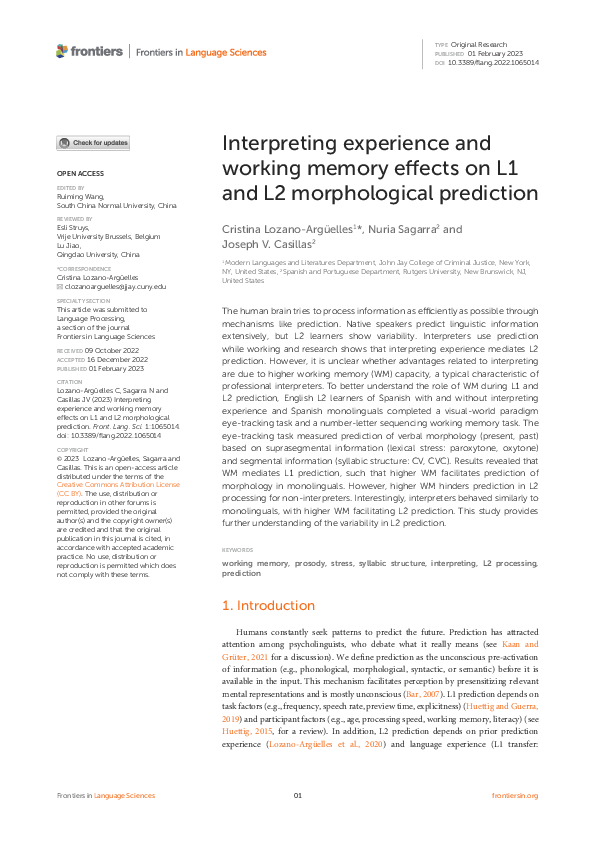 (PDF) Interpreting experience and working memory effects on L1 and L2 morphological prediction ...