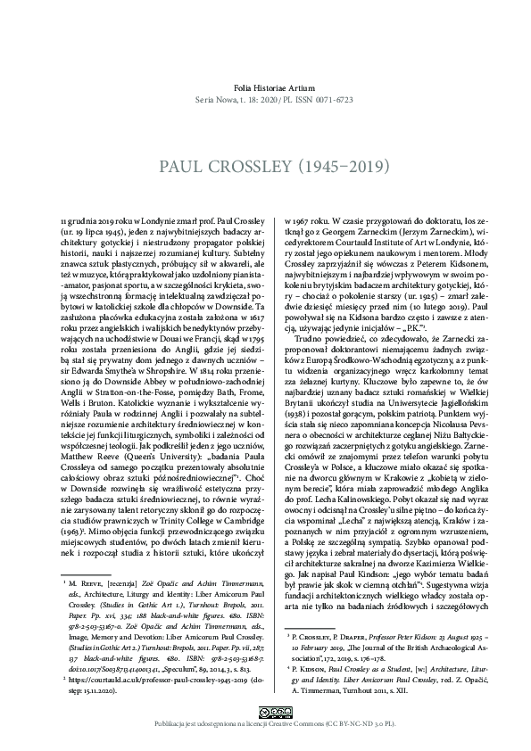 (PDF) Paul Crossley (1945–2019)