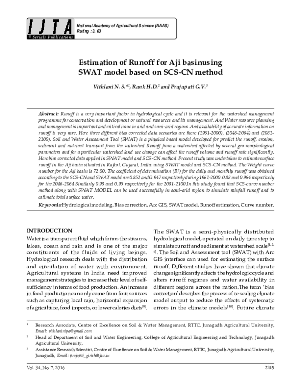 (PDF) Estimation of Runoff for Aji basinusing SWAT model based on SCS ...