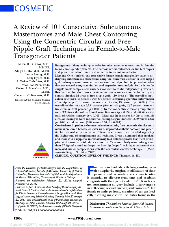 (PDF) Outcomes of Subcutaneous Mastectomy Techniques in Transgender Men