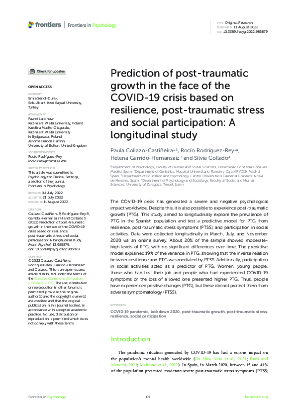 (PDF) Prediction of post-traumatic growth in the face of the COVID-19 ...