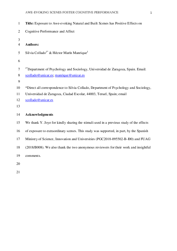 (PDF) Exposure to Awe-Evoking Natural and Built Scenes Has Positive ...