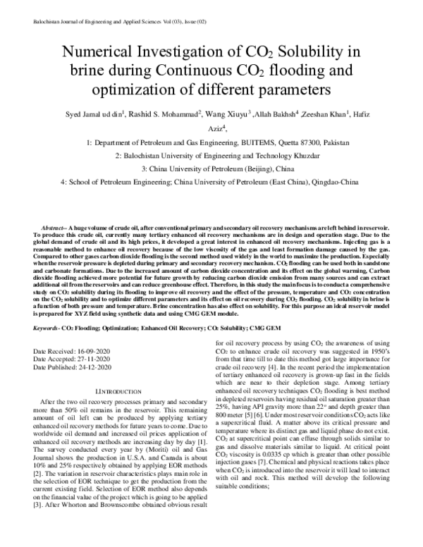 (PDF) Numerical Investigation of CO2 Solubility in brine during Continuous CO2 flooding and ...