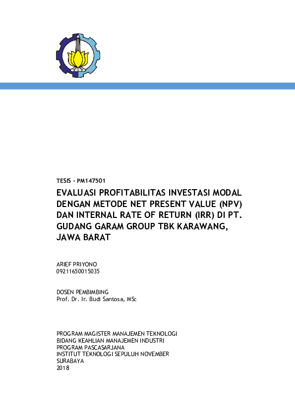 (PDF) Evaluasi Profitabilitas Investasi Modal Dengan Metode Net Present ...