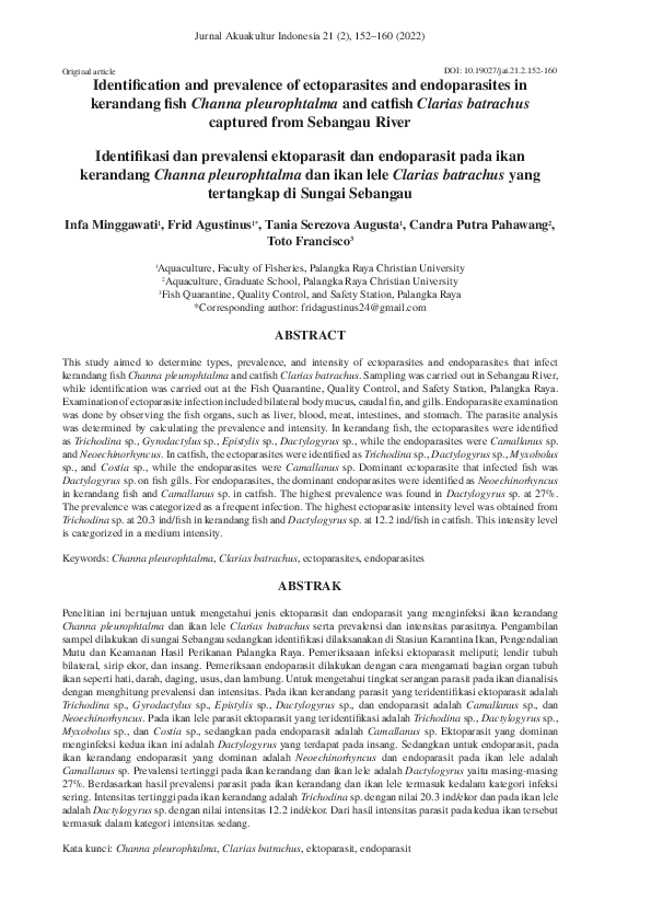 (PDF) Identification and prevalence of ectoparasites and endoparasites ...