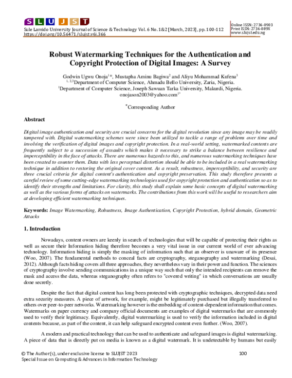 Pdf Robust Watermarking Techniques For The Authentication And Copyright Protection Of Digital