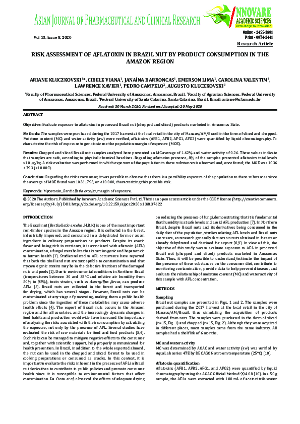 Pdf Risk Assessment Of Aflatoxin In Brazil Nut By Product Consumption
