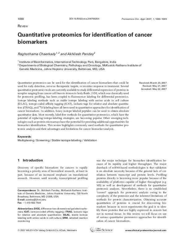 (PDF) Quantitative proteomics for identification of cancer biomarkers