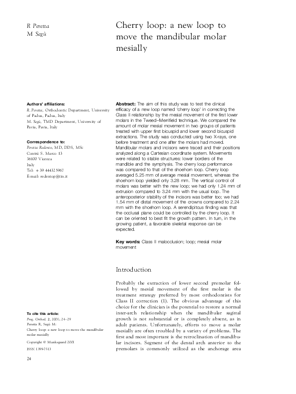 (PDF) Cherry loop: a new loop to move the mandibular molar mesially