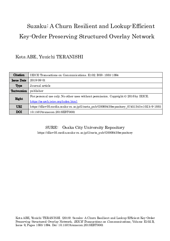 (PDF) Suzaku: a Churn Resilient and Lookup-Efficient Key-Order ... (PDF) Suzaku: a Churn Resilient and Lookup-Efficient Key-Order ...