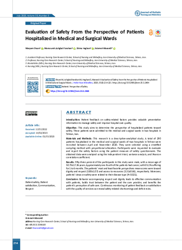 (PDF) Evaluation of Safety From the Perspective of Patients ...