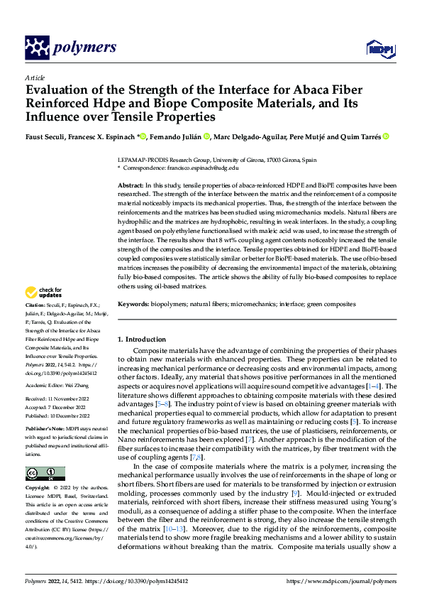(PDF) Evaluation of the Strength of the Interface for Abaca Fiber ...
