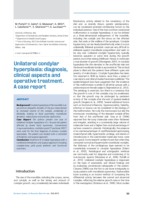 (PDF) Unilateral condylar hyperplasia: diagnosis, clinical aspects and ...