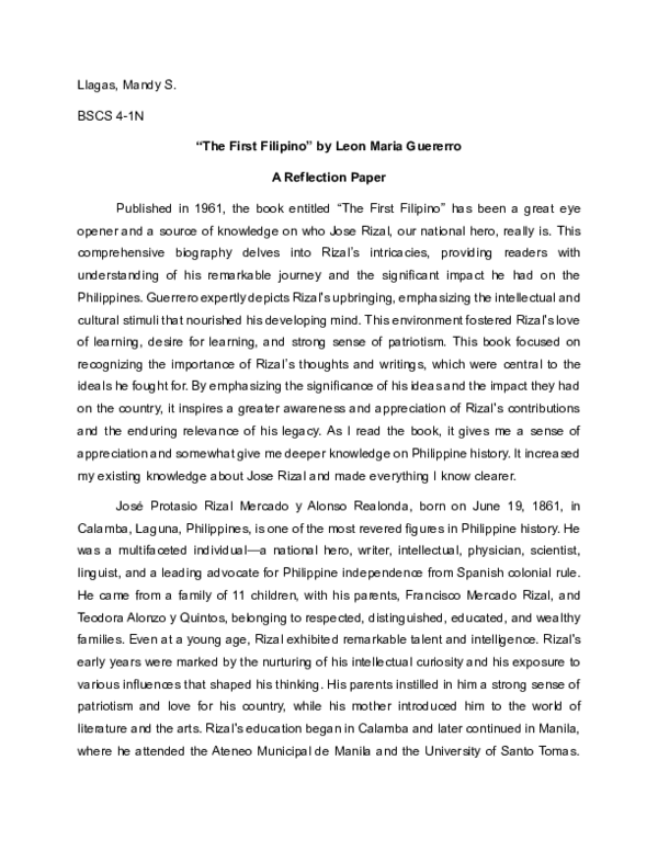 (PDF) The First Filipino (Activity 1) - A Reflection Paper | Mandy ...