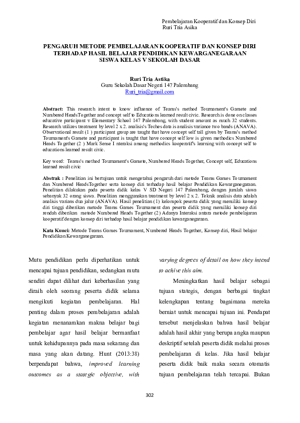 (PDF) Pengaruh Metode Pembelajaran Kooperatif Dan Konsep Diri Terhadap Hasil Belajar Pendidikan ...