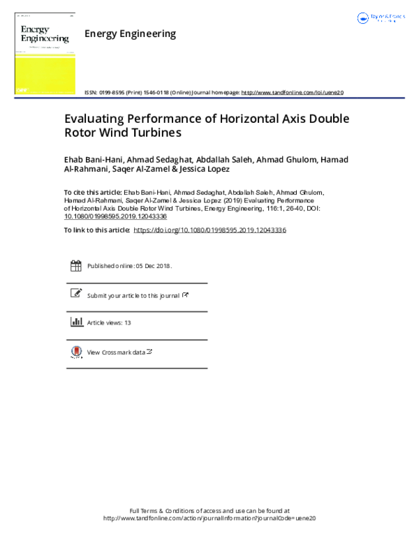 (PDF) Evaluating Performance of Horizontal Axis Double Rotor Wind Turbines