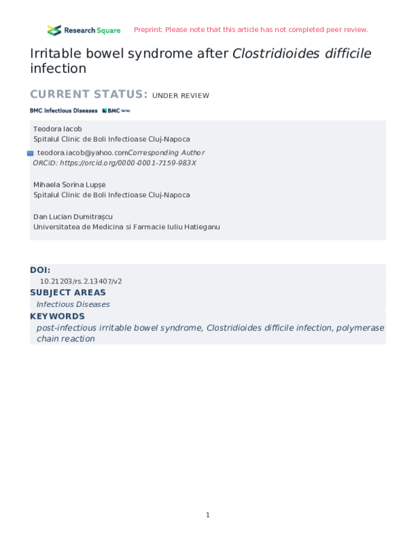 (PDF) Irritable bowel syndrome after Clostridioides difficile infection