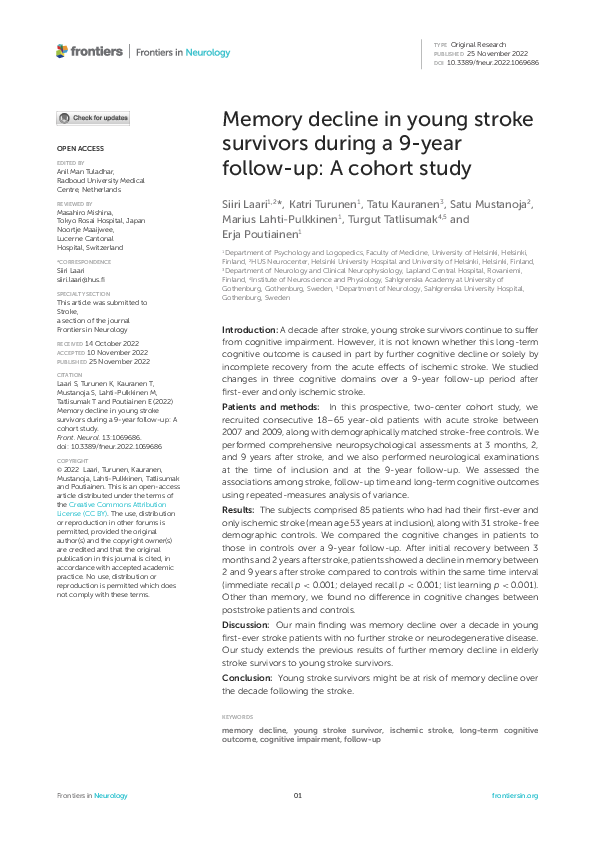 (PDF) Memory decline in young stroke survivors during a 9-year follow ...