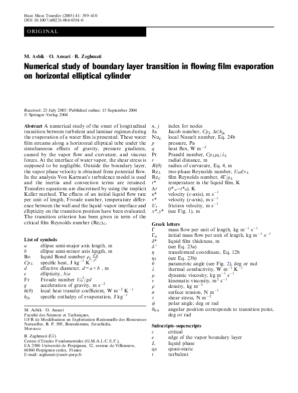(PDF) Numerical study of boundary layer transition in flowing film evaporation on horizontal ...