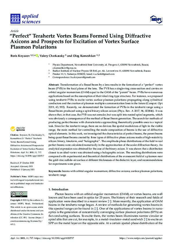 (PDF) “Perfect” Terahertz Vortex Beams Formed Using Diffractive Axicons ...