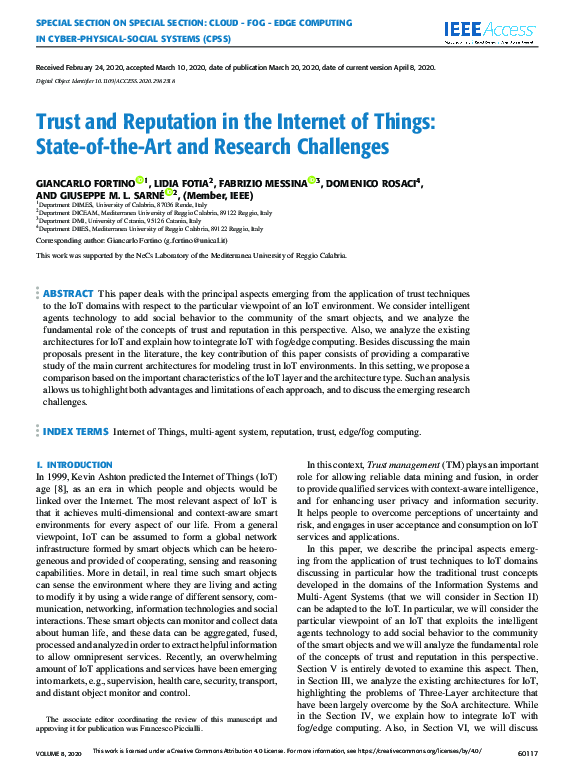 (PDF) Trust and Reputation in the Internet of Things: State-of-the-Art ...