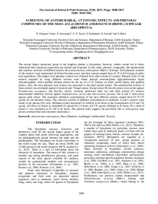 (PDF) Screening of Antimicrobial, Cytotoxic Effects and Phenolic Compounds of the Moss ...