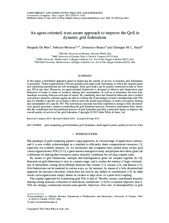 (PDF) An agent-oriented, trust-aware approach to improve the QoS in dynamic grid federations
