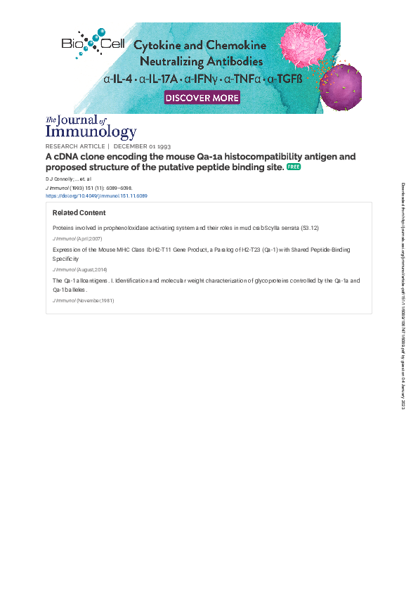 (PDF) A cDNA clone encoding the mouse Qa-1a histocompatibility antigen and proposed structure of ...