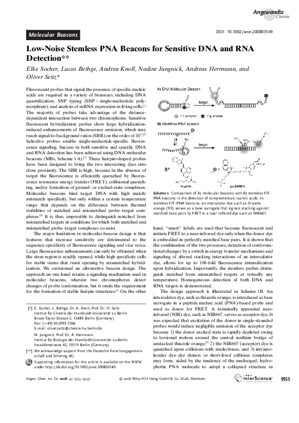 (PDF) Low-Noise Stemless PNA Beacons for Sensitive DNA and RNA Detection