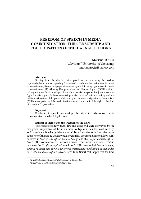 (PDF) Freedom of speech in media communication. The censorship and ...