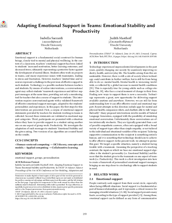 (PDF) Adapting Emotional Support in Teams: Emotional Stability and ...