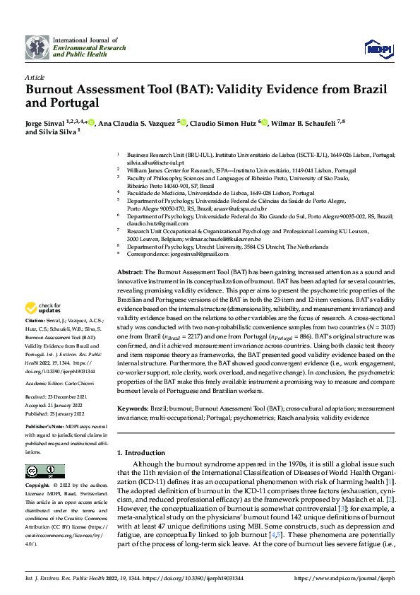 (PDF) Burnout Assessment Tool (BAT): Validity Evidence from Brazil and ...