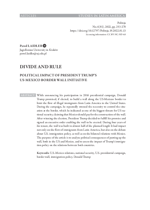 (PDF) Divide and Rule: Political Impact of President Trump’s US-Mexico ...