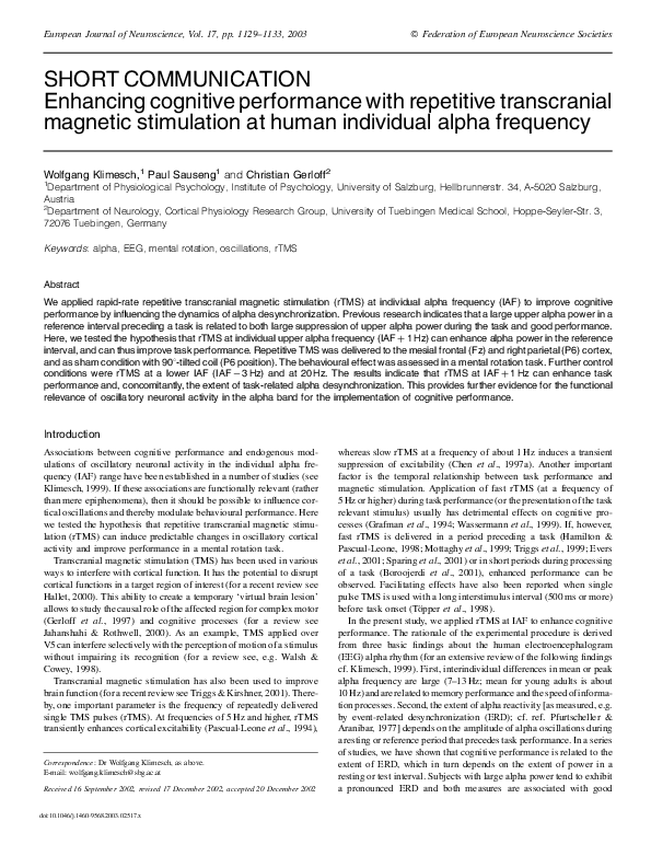 (PDF) Enhancing cognitive performance with repetitive transcranial ...