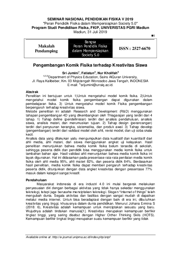 (PDF) Pengembangan Komik Fisika terhadap Kreativitas Siswa