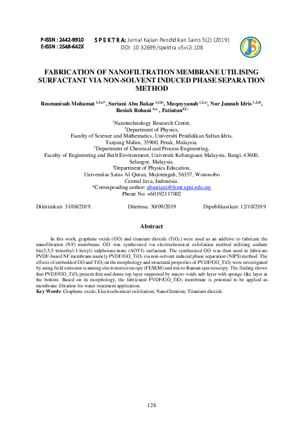 (PDF) FABRICATION OF NANOFILTRATION MEMBRANE UTILISING SURFACTANT VIA ...