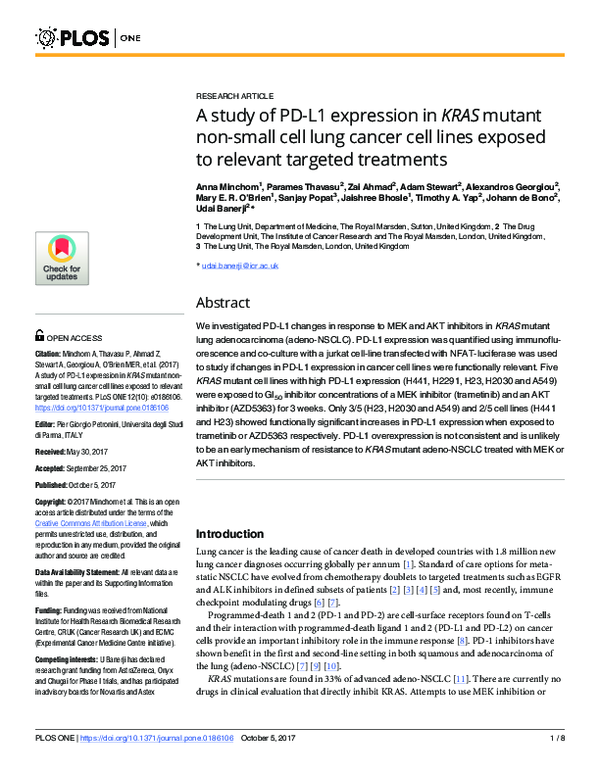 (PDF) A study of PD-L1 expression in KRAS mutant non-small cell lung cancer cell lines exposed ...