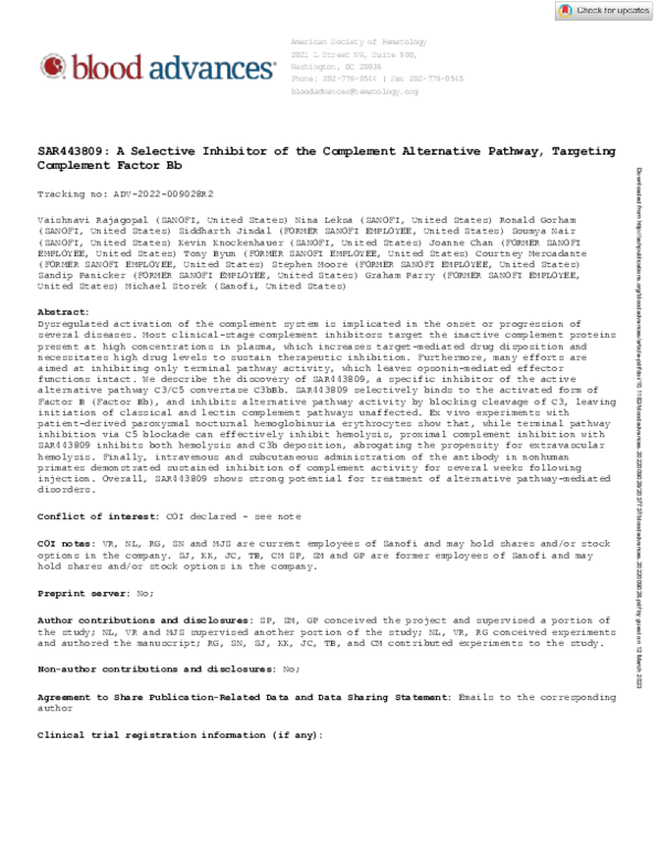 (PDF) SAR443809: A Selective Inhibitor of the Complement Alternative ...