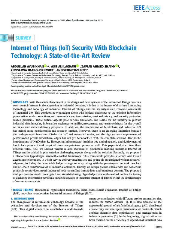 (PDF) Internet of Things (IoT) Security With Blockchain Technology: A State-of-the-Art Review