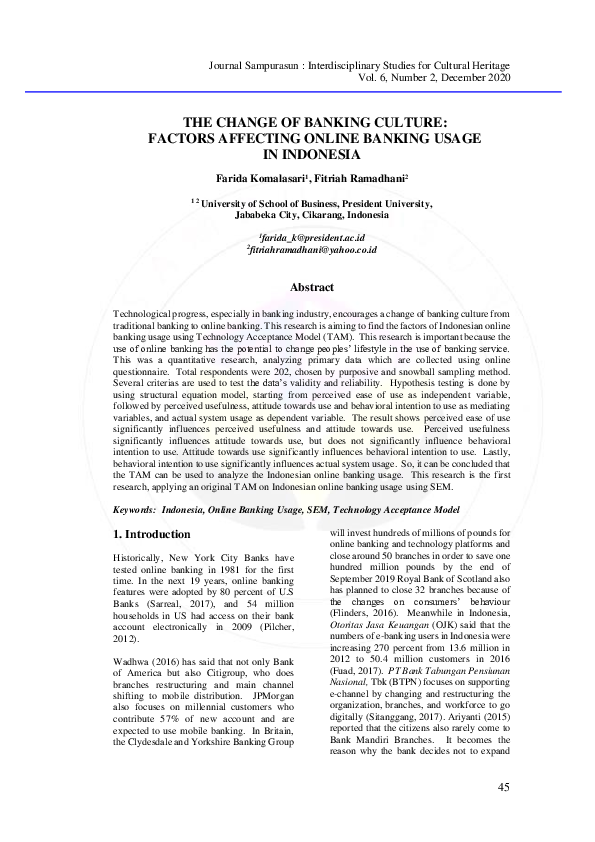 (PDF) The Change of Banking Culture: Factors Affecting Online Banking Usage in Indonesia