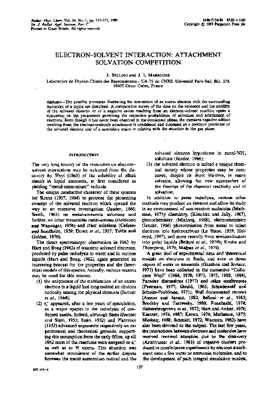 (PDF) Electron-solvent interaction: Attachment solvation competition
