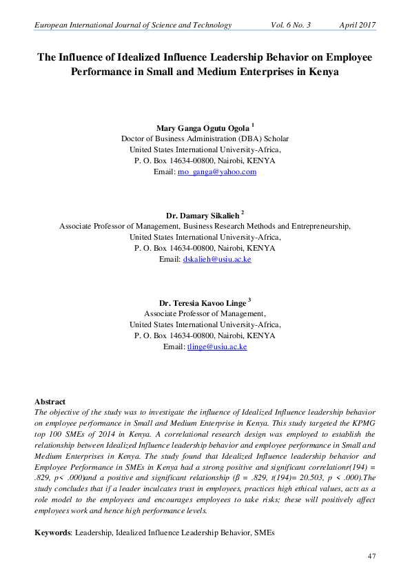 (PDF) The Influence of Idealized Influence Leadership Behavior on ...