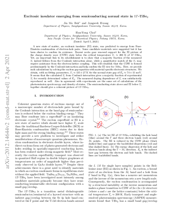 (PDF) Excitonic insulator emerging from semiconducting normal state in ...