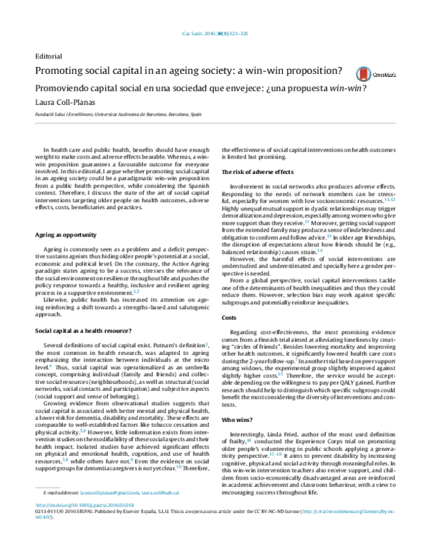 (PDF) Promoting social capital in an ageing society: a win-win proposition?