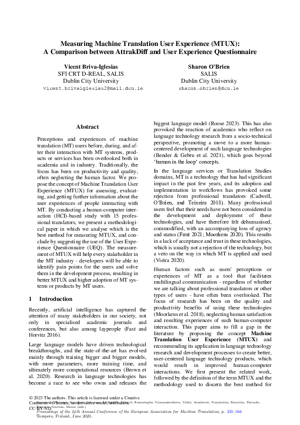 (PDF) Measuring Machine Translation User Experience (MTUX): A ...