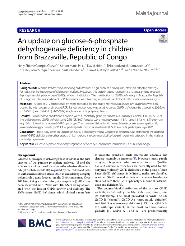 (PDF) An update on glucose-6-phosphate dehydrogenase deficiency in ...