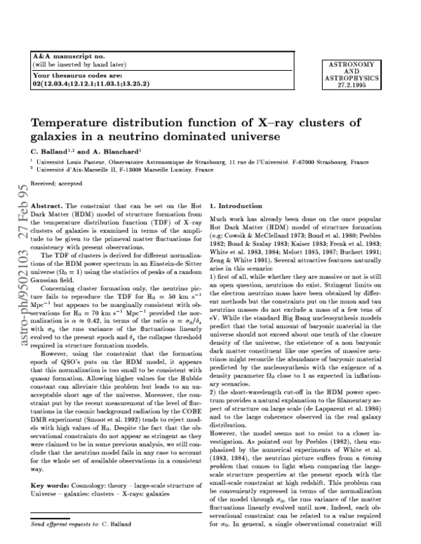 (PDF) Temperature Distribution Function of X-Ray Clusters of Galaxies in a Neutrino Dominated ...