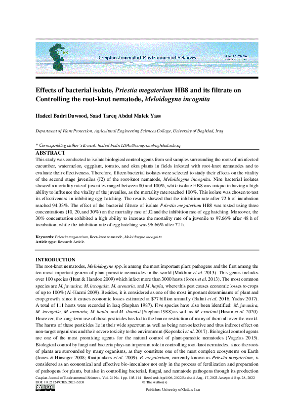 (PDF) Effects of bacterial isolate, Priestia megaterium HB8 and its ...