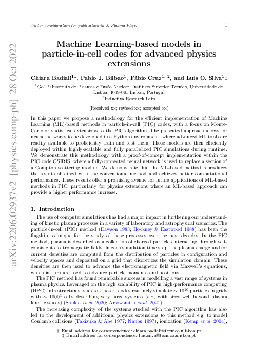 (PDF) Machine Learning-based models in particle-in-cell codes for advanced physics extensions
