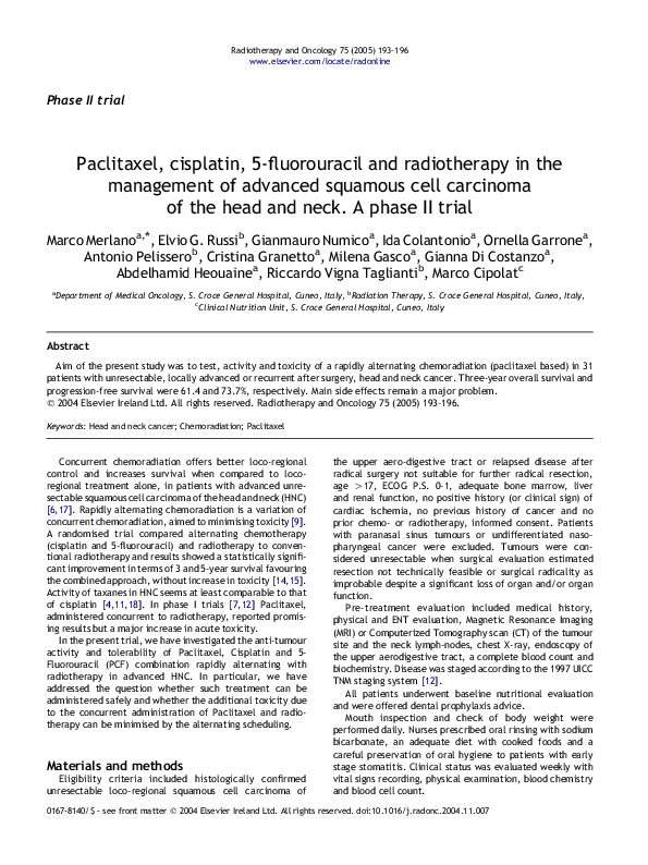 (PDF) Paclitaxel, cisplatin, 5-fluorouracil and radiotherapy in the ...